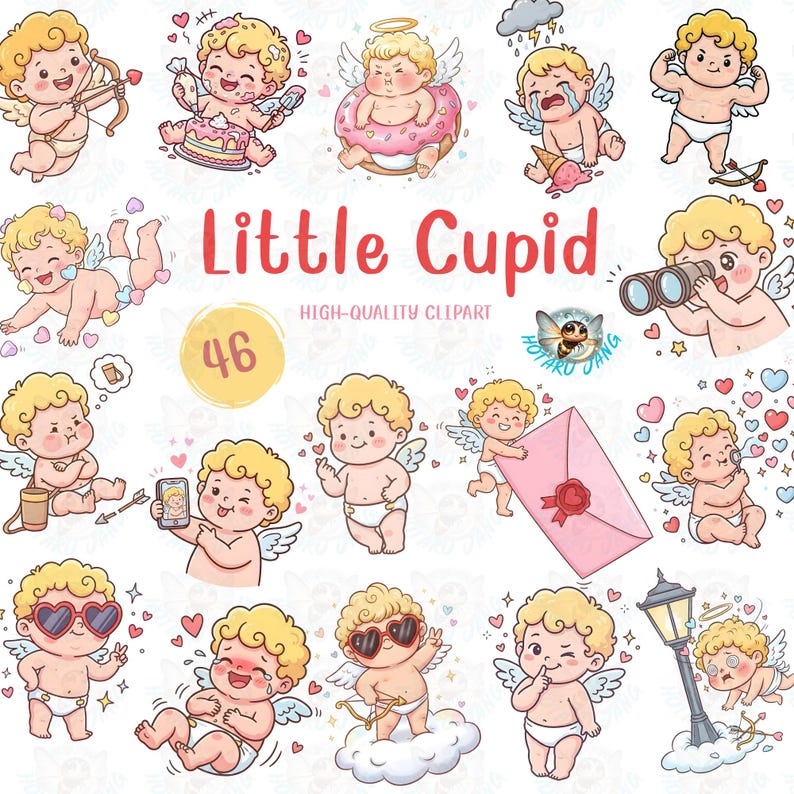 Little Cupid Clipart, Baby Angel PNG Illustrations (digital Download ...