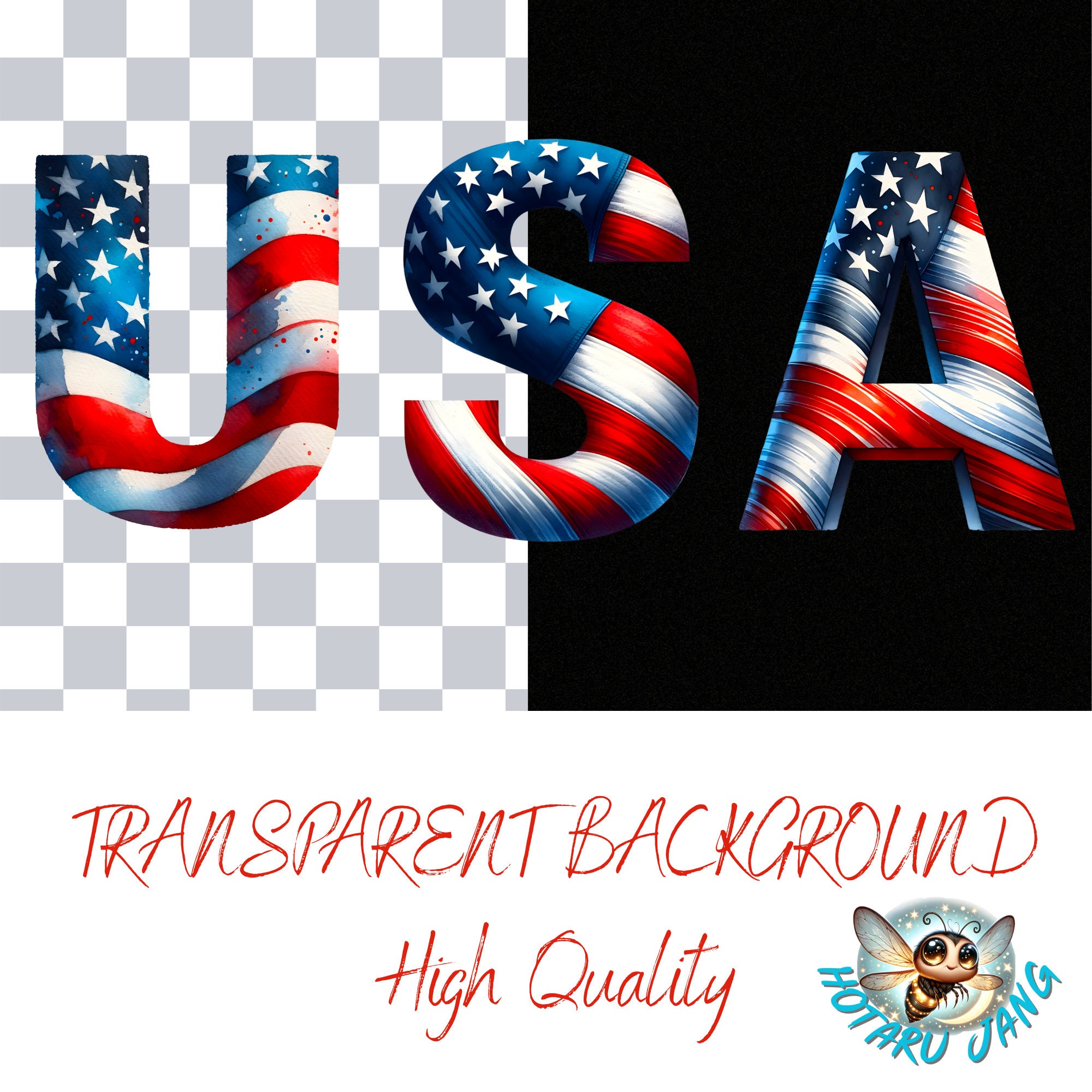 USA Flag Alphabet & Numbers Clipart: Patriotic PNG, 4th of July ...