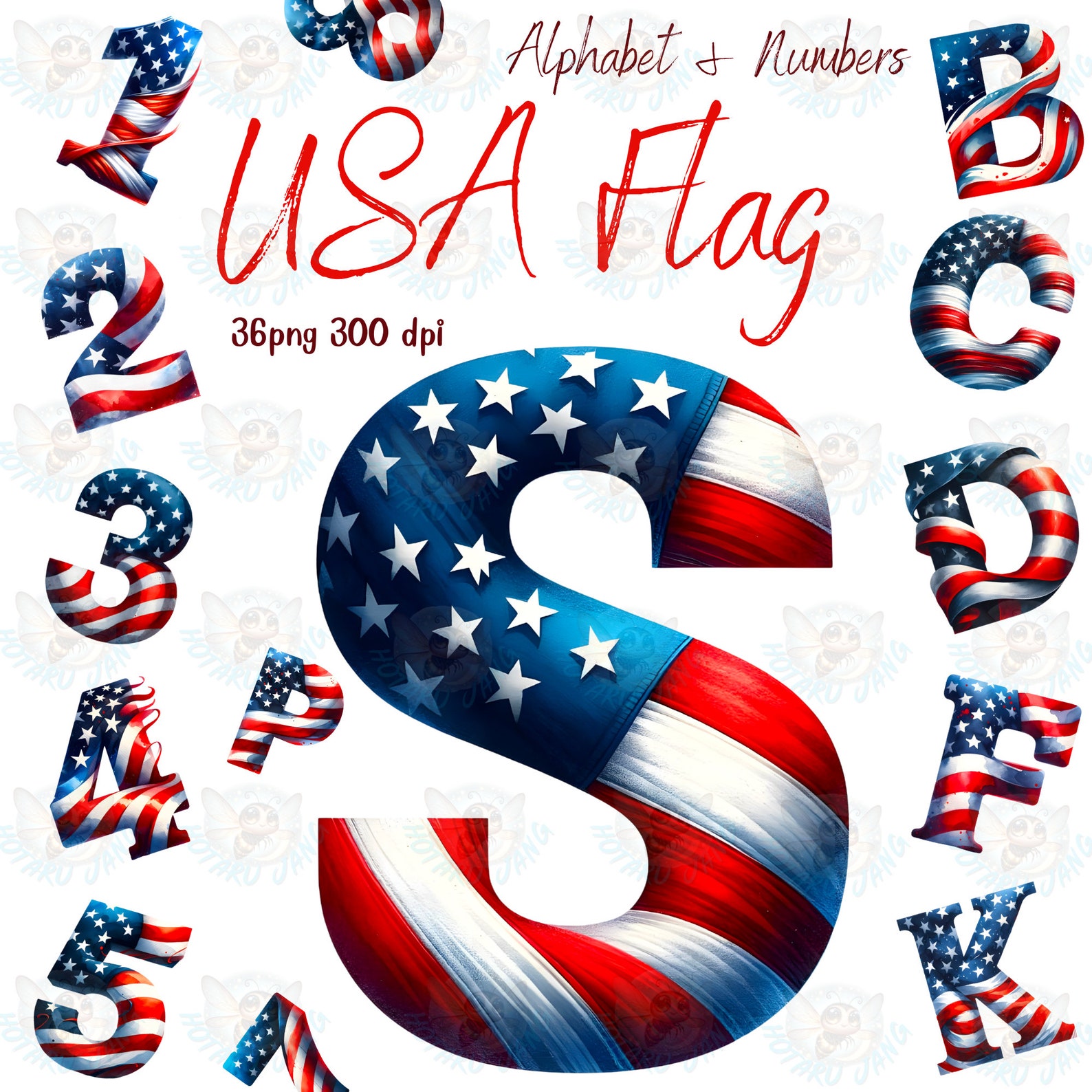USA Flag Alphabet & Numbers , Patriotic Font Clipart, American Flag ...