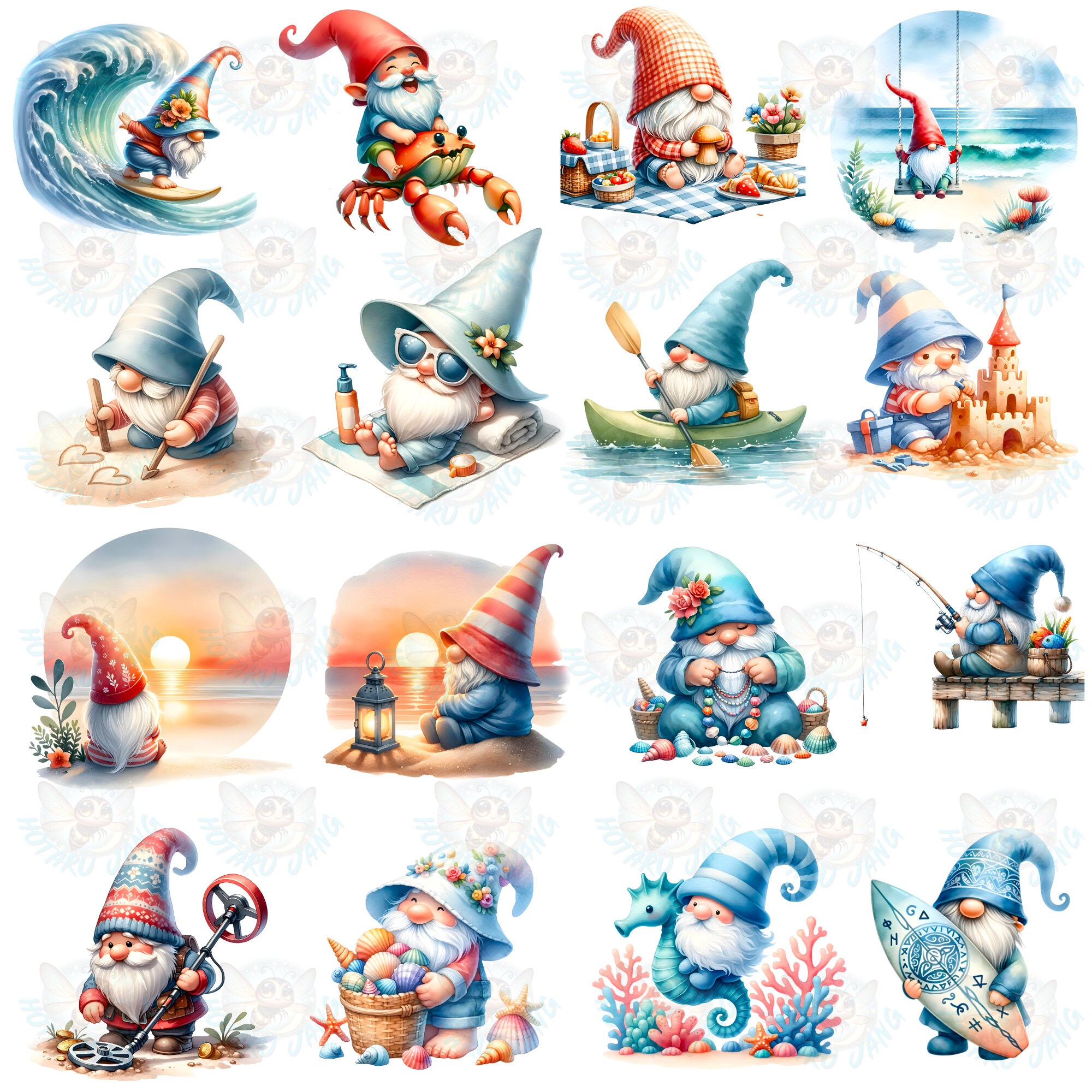 Summer Beach Gnome Watercolor Clipart Png, Sea Summer Gnome, Nature ...