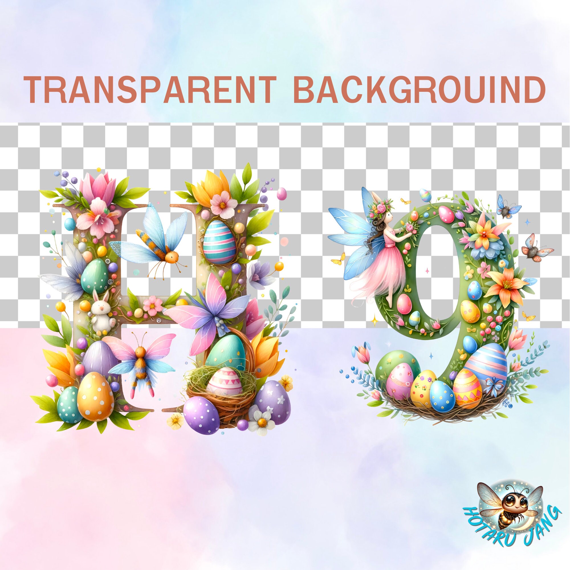 Easter A-Z Alphabet Clipart, Watercolor Easter PNG, Cute Easter Letters ...