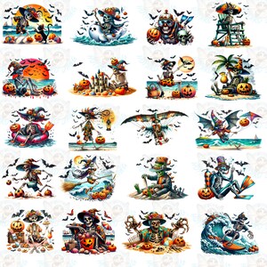 Watercolor Skeleton Halloween Beach Clipart: Spooky Summer PNG ...