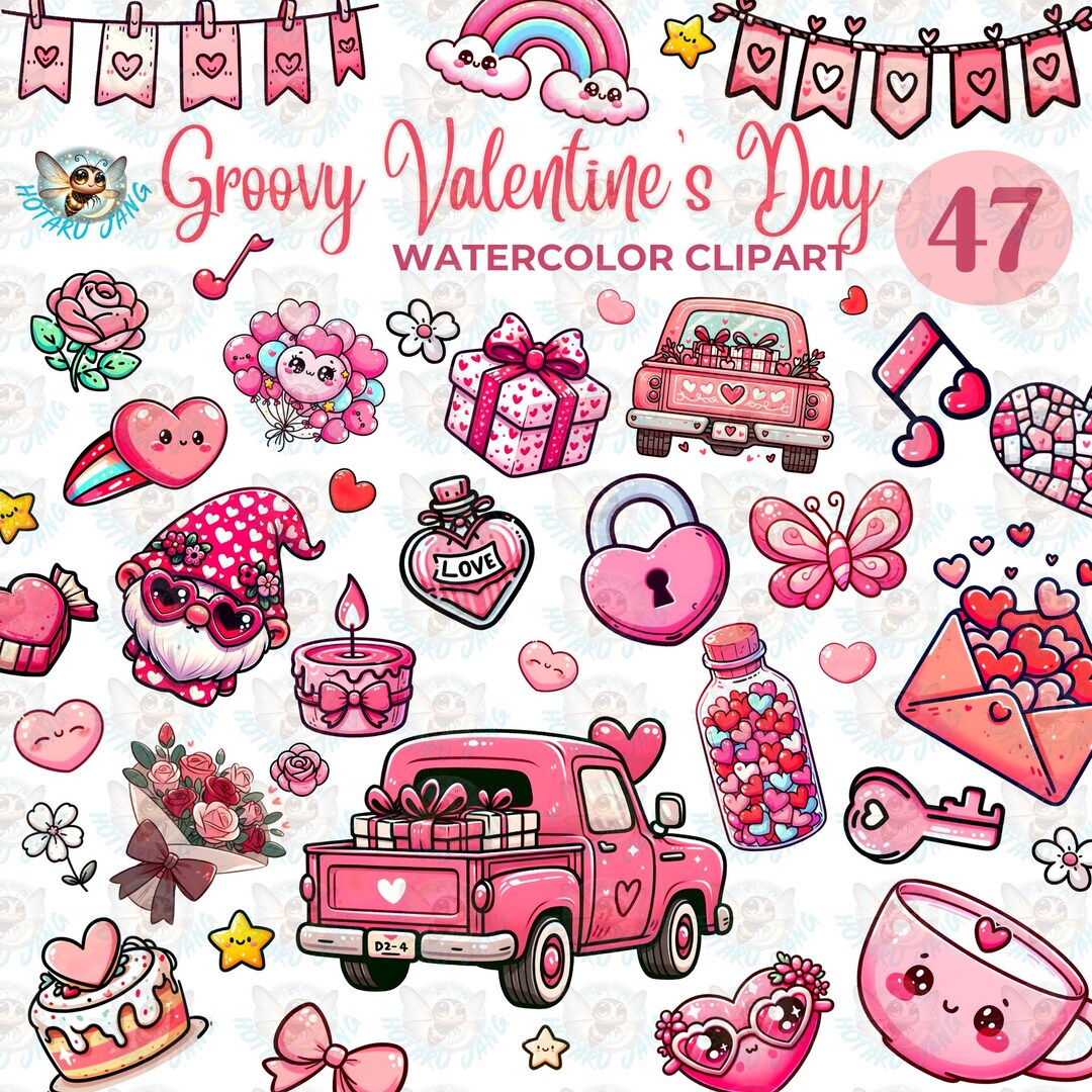Groovy Valentine's Day Clipart Groovy Retro Valentine's Day Hippie ...