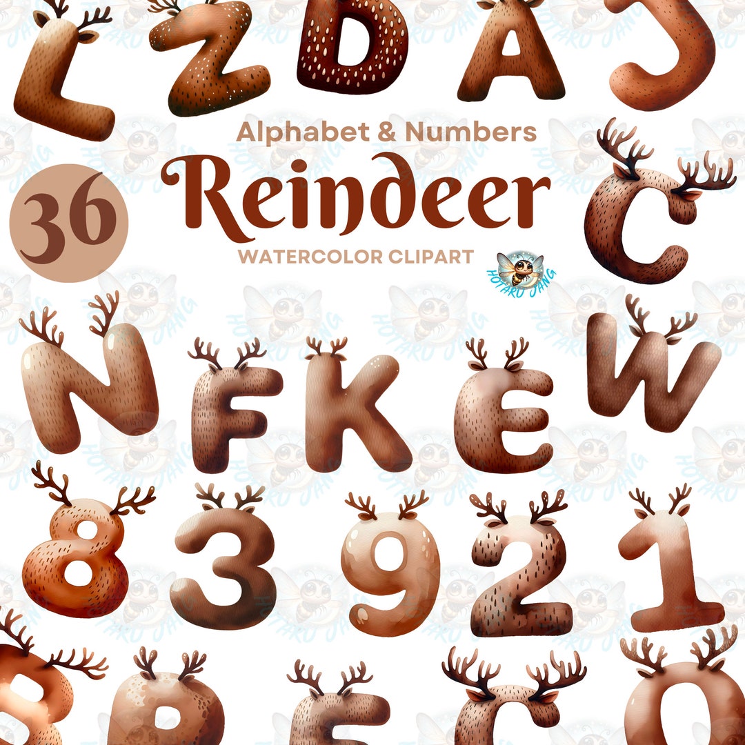 Reindeer Alphabet& Numbers, Font Bundle PNG , Christmas Alphabet ...