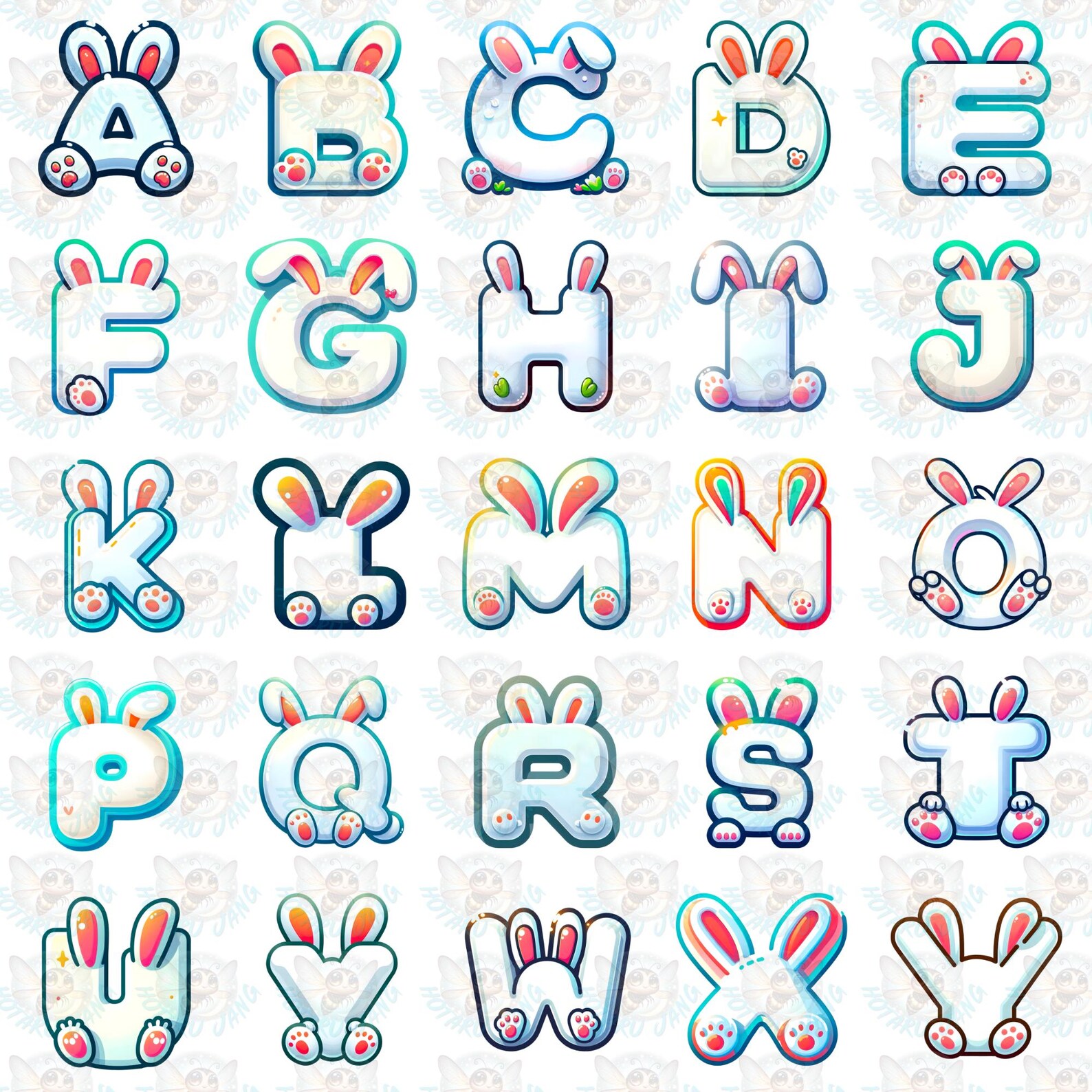 Bunny Alphabet Clipart: Easter PNG Designs (digital Download) - Etsy