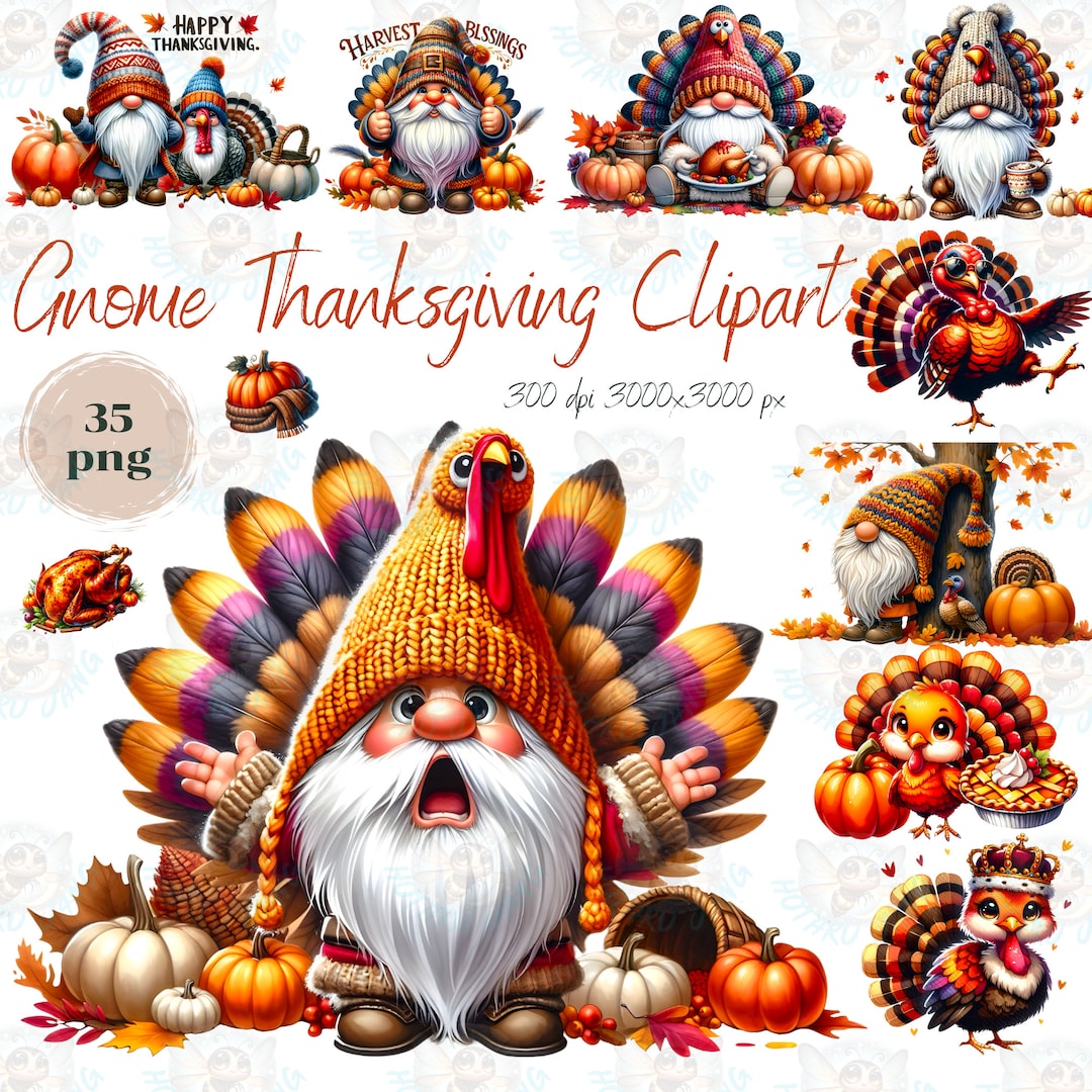 Gnome Thanksgiving Clipart, Turkey Clipart, Thanksgiving Turkey, Happy ...
