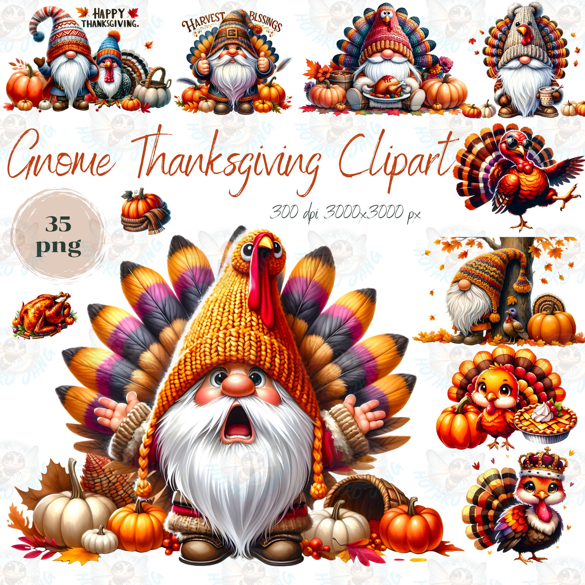 Gnome Thanksgiving Clipart, Turkey, Pumpkin (35 PNG) - Etsy