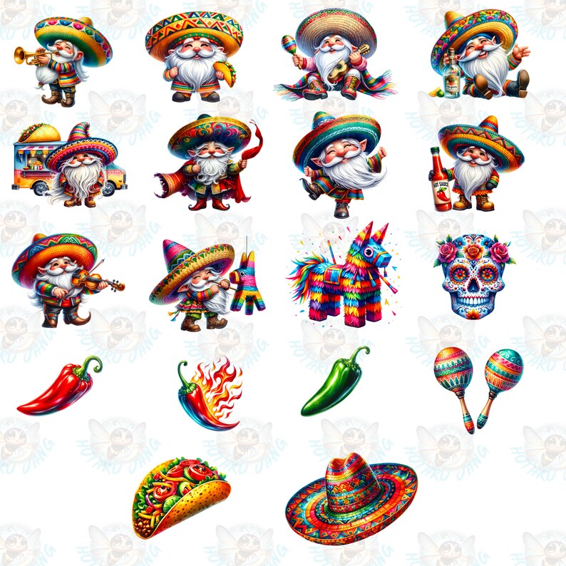 Watercolor Mexican Gnome Clipart, Fiesta Gnomies (PNG) - Etsy