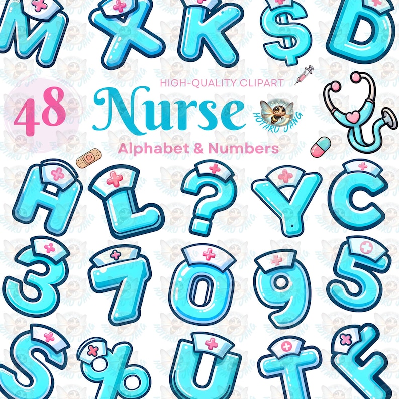 Nurse Alphabet & Numbers Clipart: Healthcare Pngs (48 Files) - Etsy