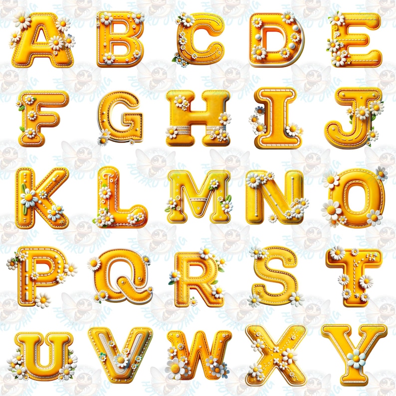 Daisy Alphabet Numbers Clipart: Floral Yellow PNG (digital Download) - Etsy