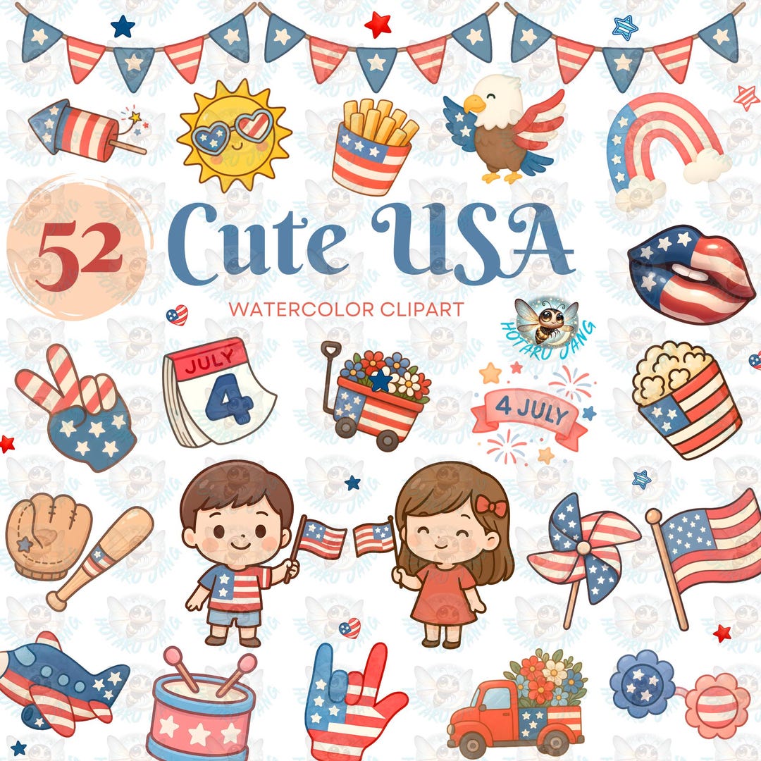 Cute USA Clipart, 4th of July Clipart, Fourth of July Png, Patriotic ...
