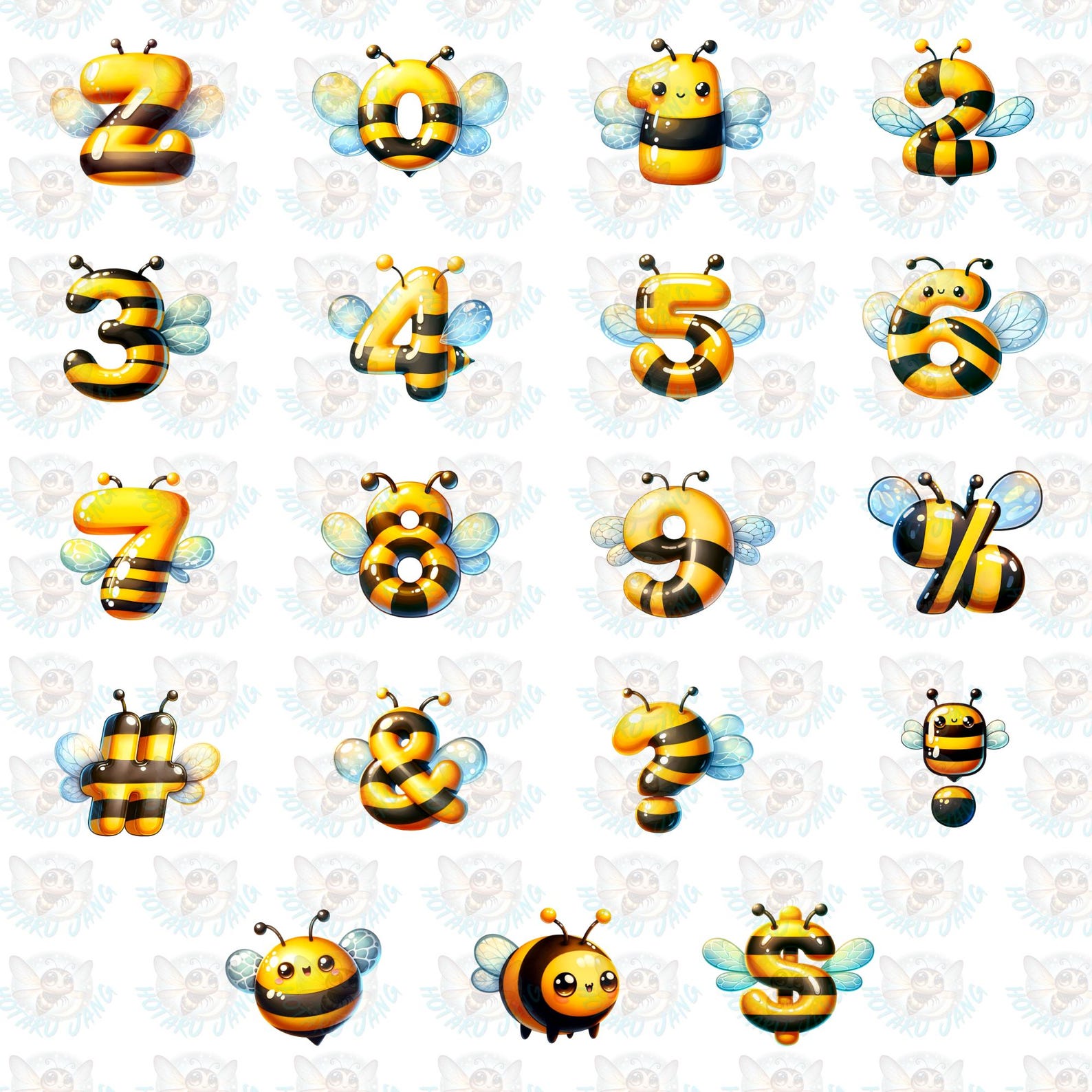 Cute Bee Alphabets and Numbers, Honey Bee Alphabet, Bee Alphabet, Honey ...