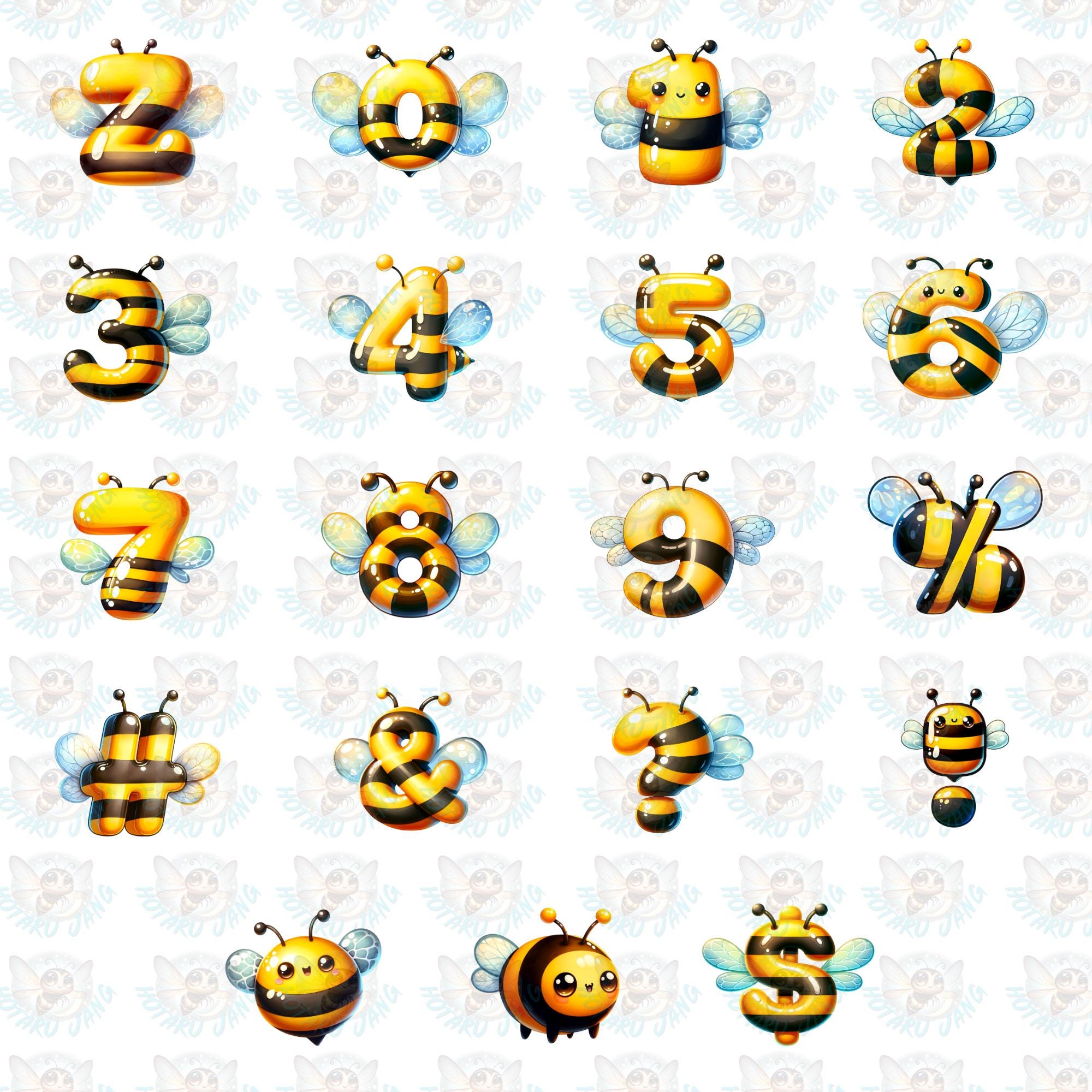 Cute Bee Alphabets and Numbers, Honey Bee Alphabet, Bee Alphabet, Honey ...