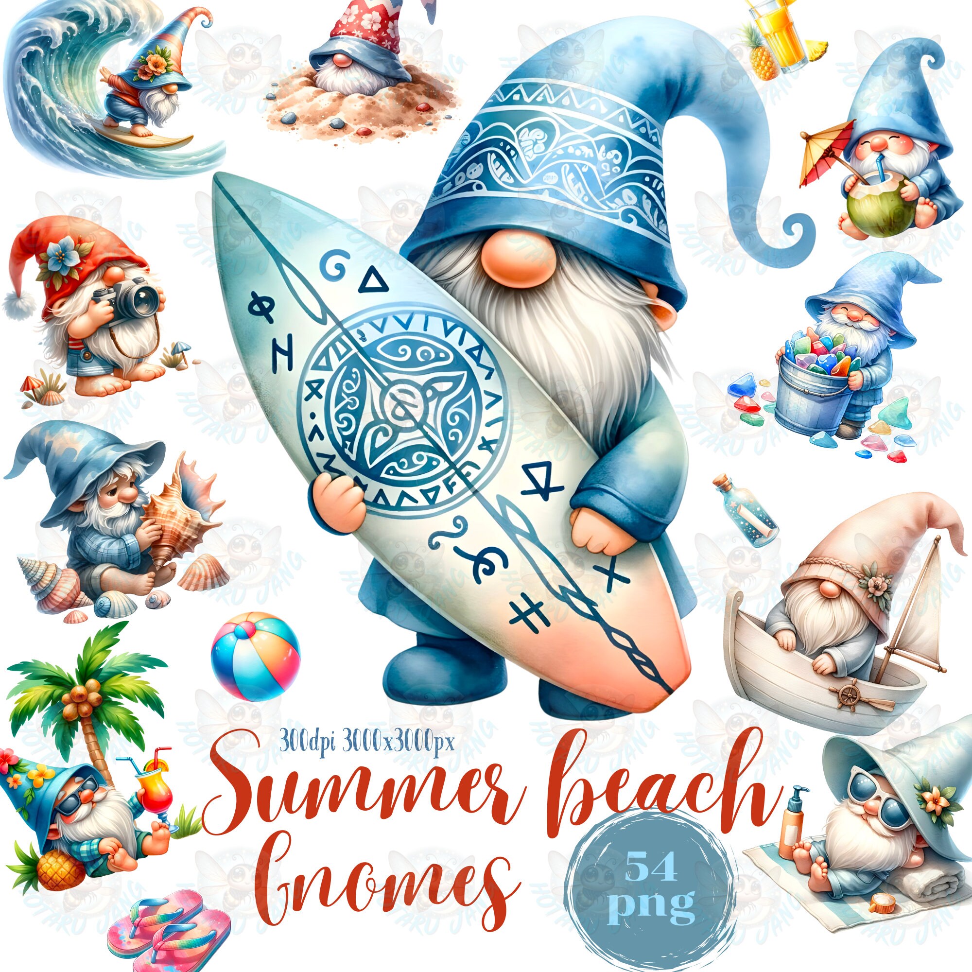 Summer Beach Gnome Watercolor Clipart Png, Sea Summer Gnome, Nature ...