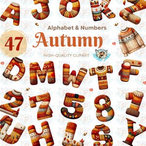 Watercolor Autumn Alphabet&numbers Clipart, Cozy Clipart, Autumn ...