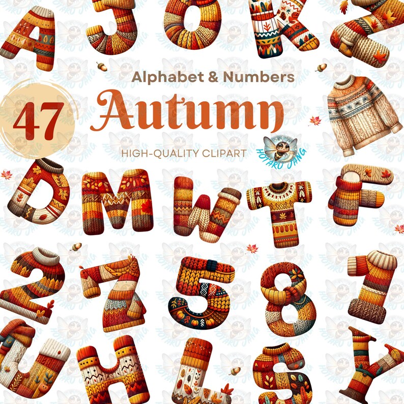 Watercolor Autumn Alphabet Clipart: Knitted Sweater Letters (PNG) - Etsy