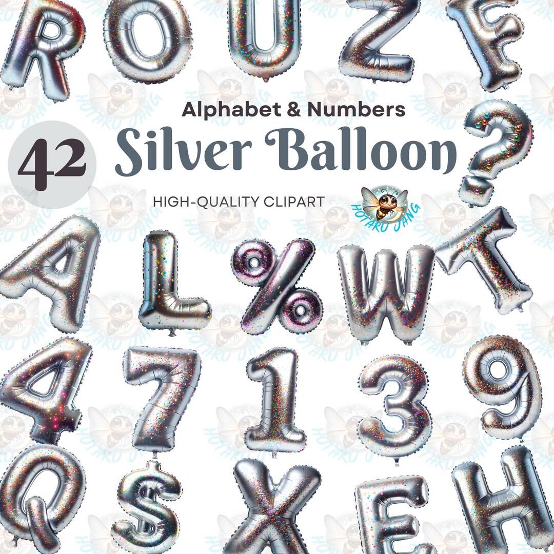 Silver Balloon Alphabet and Numbers Clipart (PNG) - Etsy