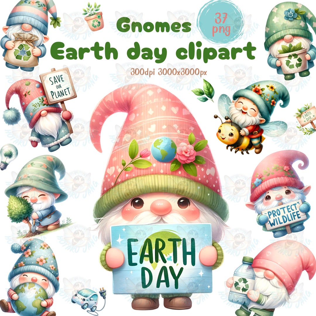 Gnome Earth Day Clipart, Earth Day Clipart, Environment Clipart, Love ...