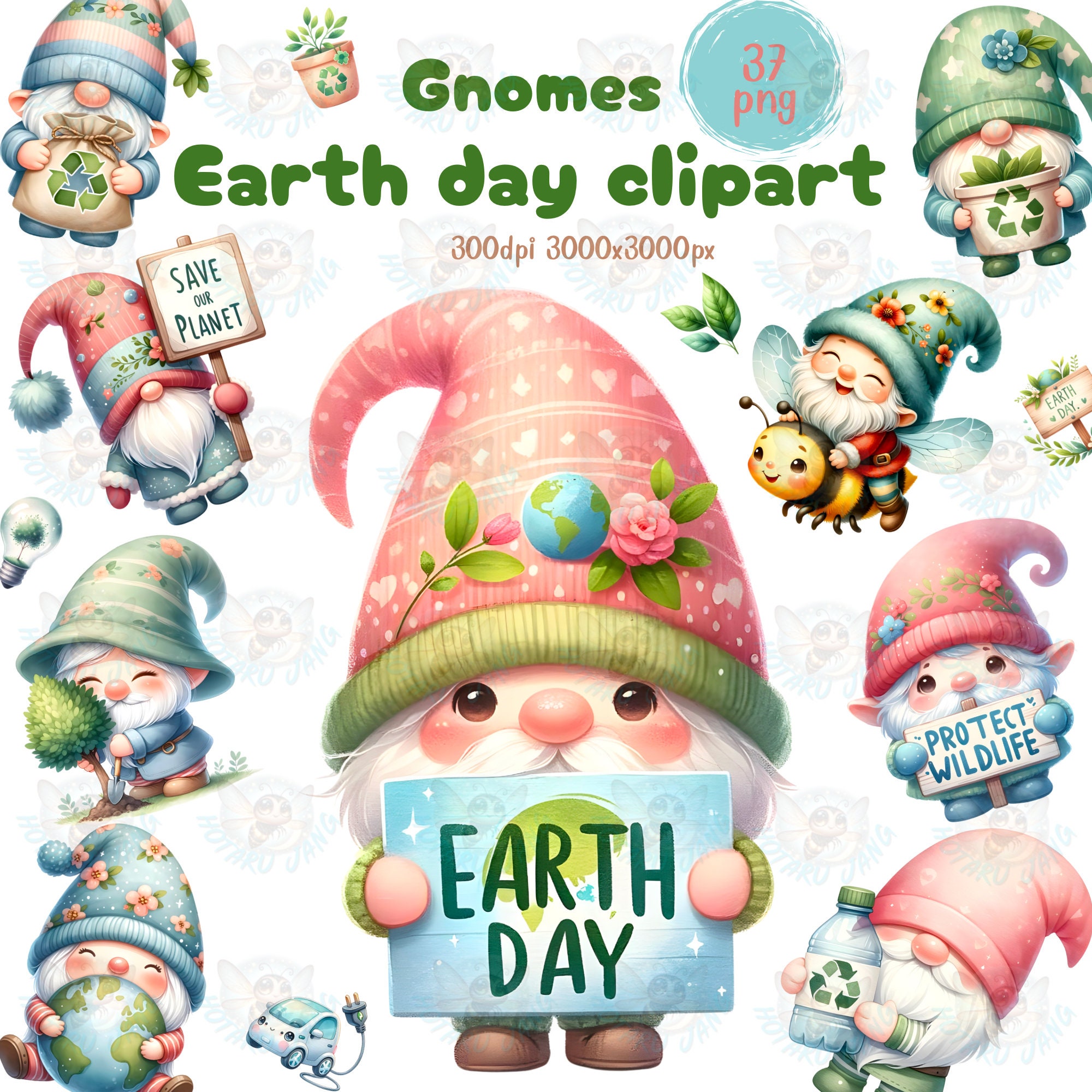 Gnome Earth Day Clipart, Earth Day Clipart, Environment Clipart, Love ...