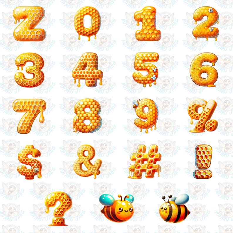 Honeycomb Alphabet Clipart: Watercolor Bee Letters & Numbers (PNG) - Etsy