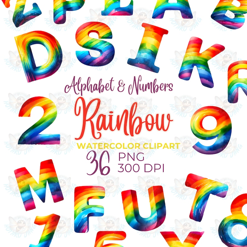 Rainbow Watercolor Alphabet & Numbers Clipart (36 PNG) - Etsy