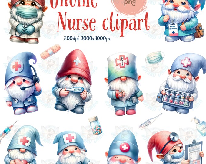 Nurse Gnome Clipart, Healthcare Gnome Clipart, Medical Gnome ...