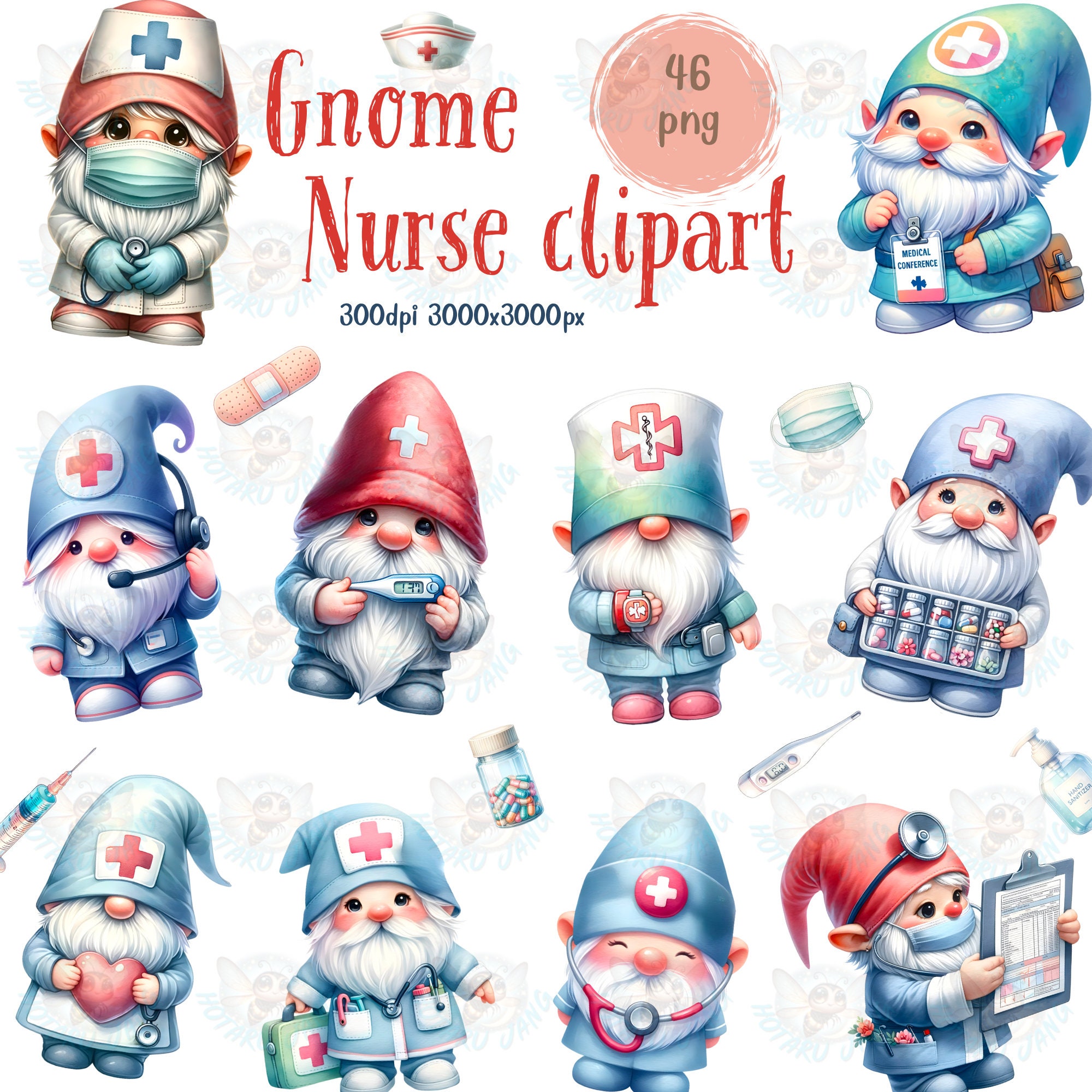 Watercolor Gnome Nurse Clipart, 46 Png, Medical Clipart, Healthcare ...