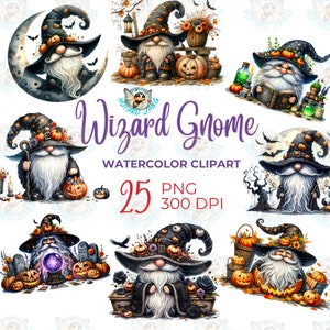 Wizard Gnome Watercolor Clipart | 25 Magical Gnome Pngs | Halloween ...