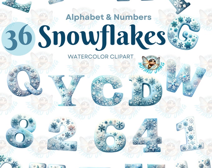 Winter Snowflake Alphabet Clipart: Blue Invitation Letters (PNG ...