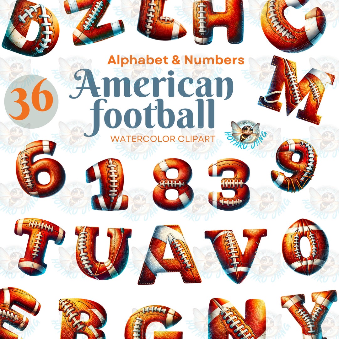 American Football Alphabet and Numbers PNG Bundle, American Football ...