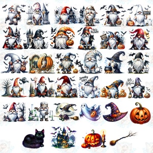 Watercolor Halloween Gnomes Clipart, Gnome Cute Spooky Season Halloween ...