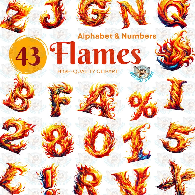 Flames Alphabet & Numbers Clipart, Fire Letters, Transparent Background ...