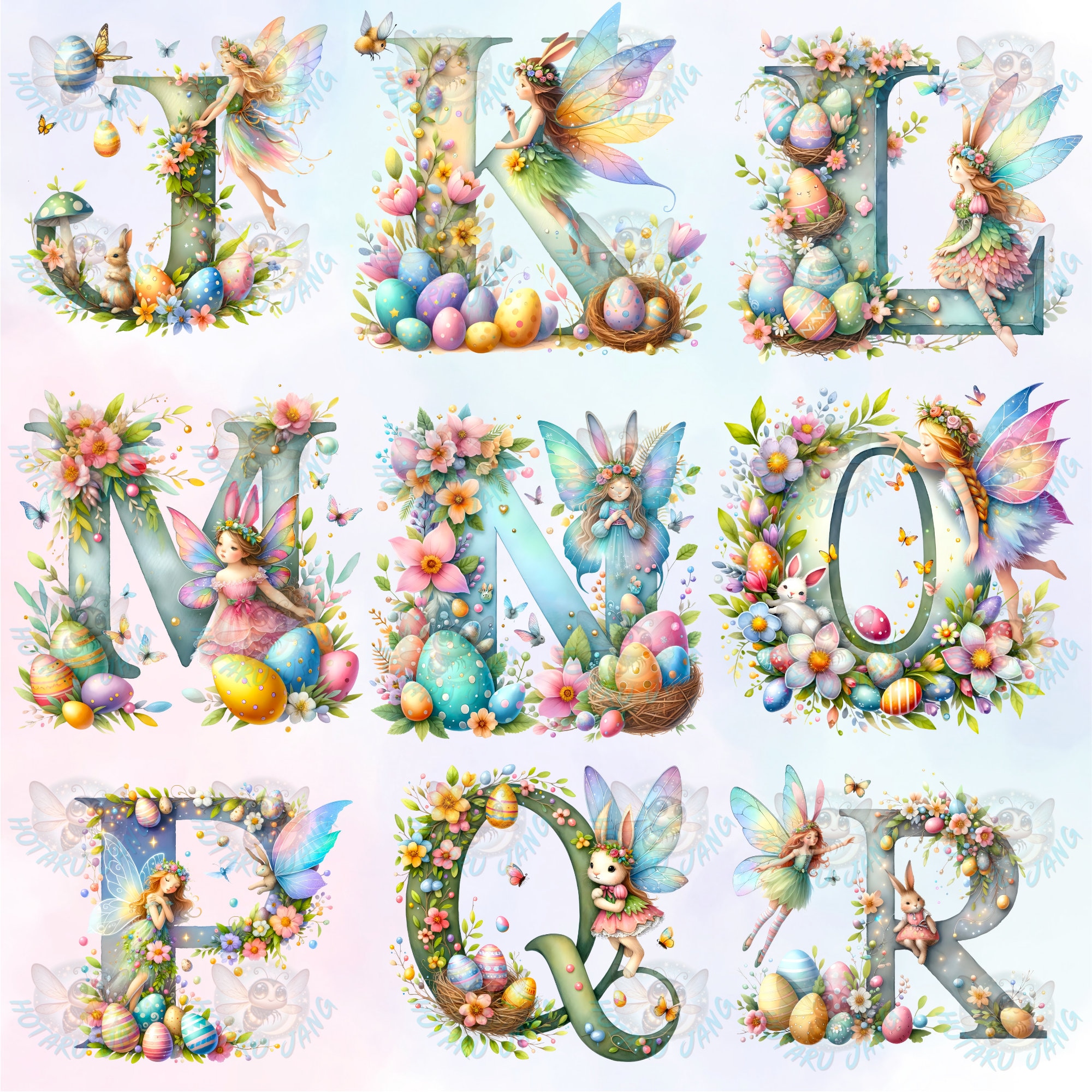 Easter A-Z Alphabet Clipart, Watercolor Easter PNG, Cute Easter Letters ...