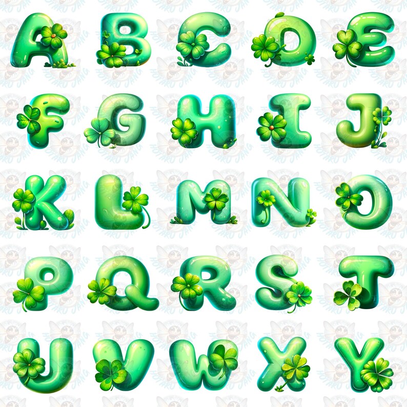 Four Leaf Clover Alphabet & Numbers Clipart, St. Patrick's Day ...