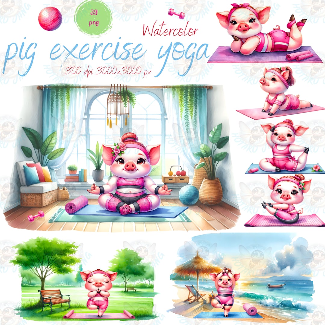 Watercolor Pig Exercise&yaga ,little Pig,pig Exercise, Animals Clipart ...