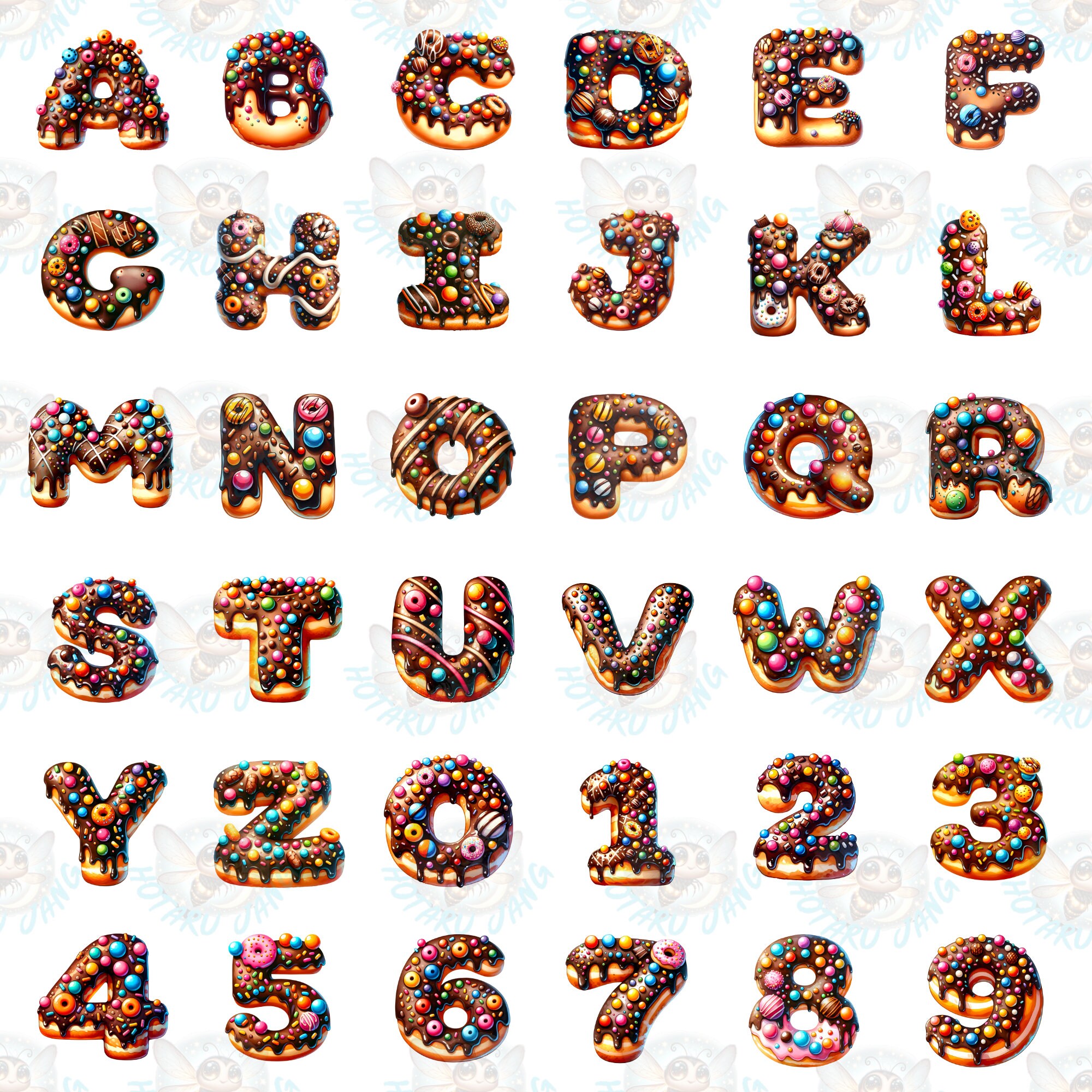 Donut Alphabet & Numbers Clipart | 36-piece Watercolor Set | Sweet ...