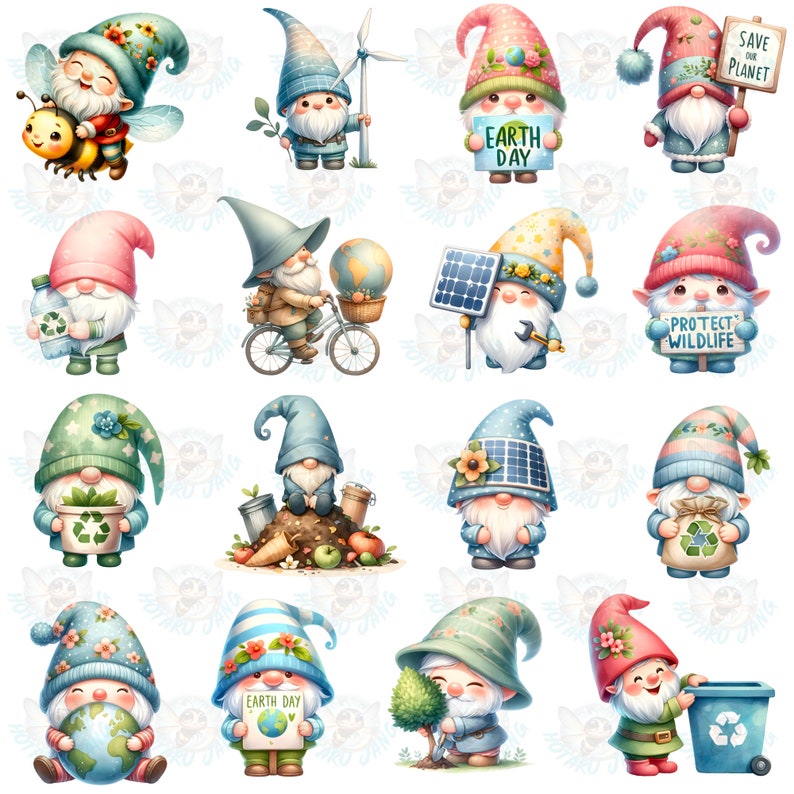 Gnome Earth Day Clipart, Earth Day Clipart, Environment Clipart, Love ...