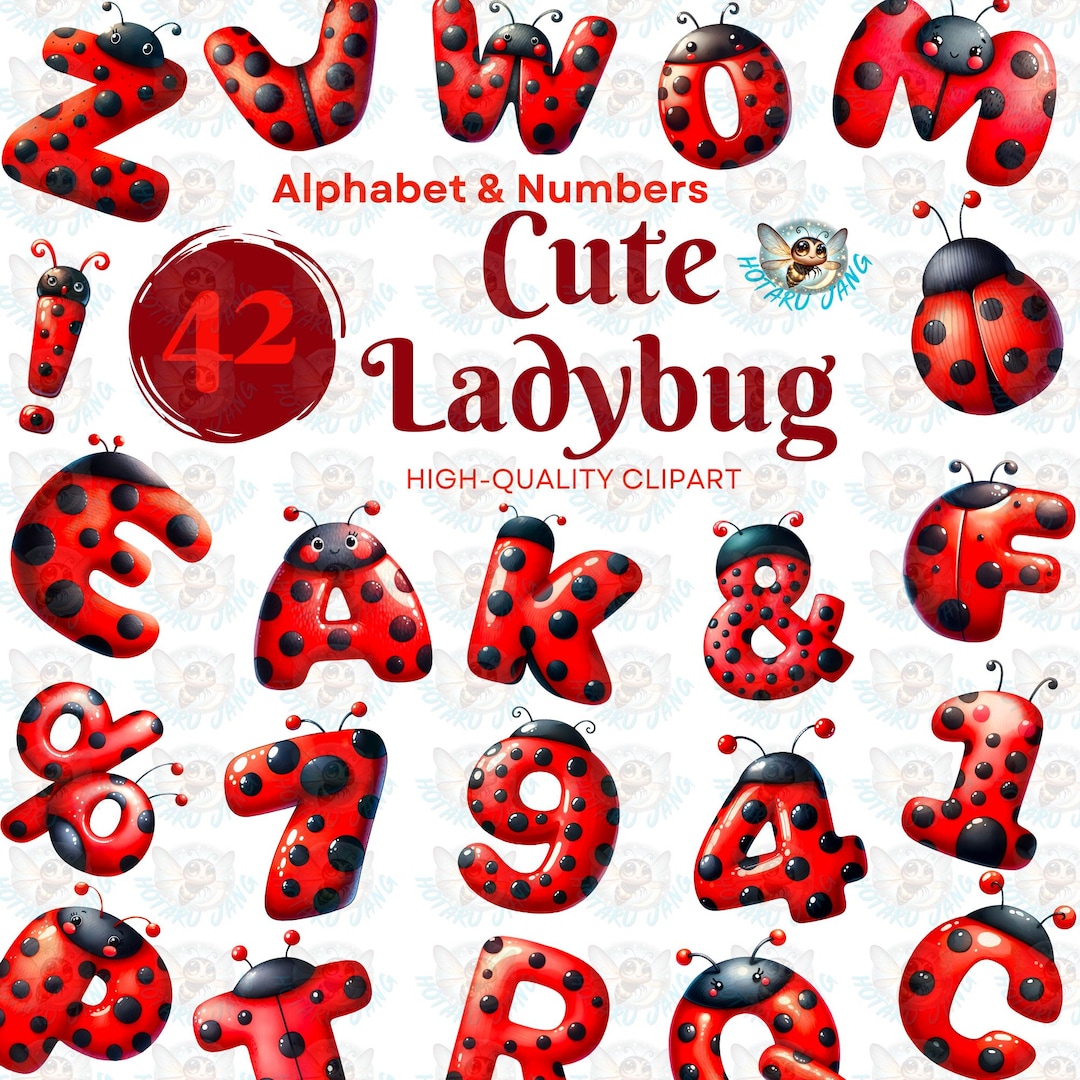 Ladybug Alphabet Clipart: Red & Black Polka Dot Numbers (digital ...