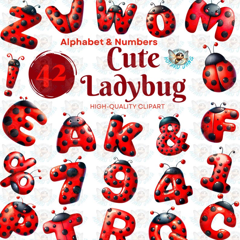 Ladybug Alphabet Clipart: Red & Black Polka Dot Numbers (digital ...