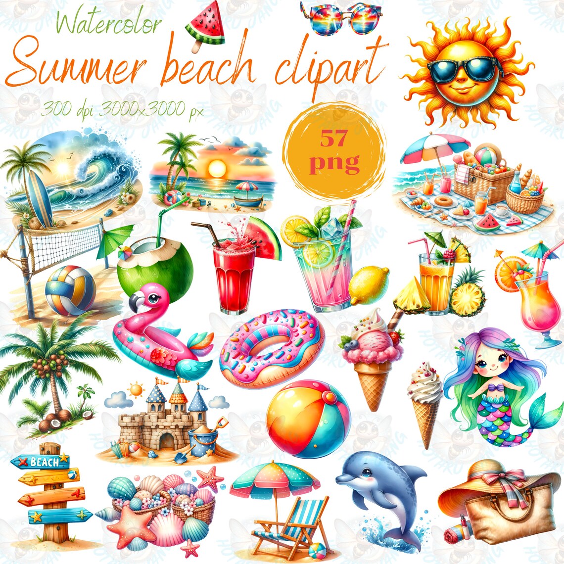 Watercolor Summer Beach Clipart, Summer Clipart PNG, Cute Pool Party ...