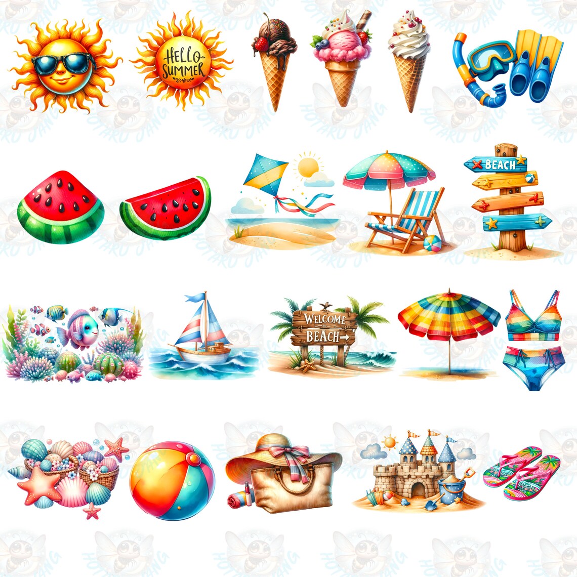 Watercolor Summer Beach Clipart, Summer Clipart PNG, Cute Pool Party ...