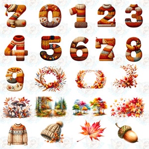 Watercolor Autumn Alphabet&numbers Clipart, Cozy Clipart, Autumn ...