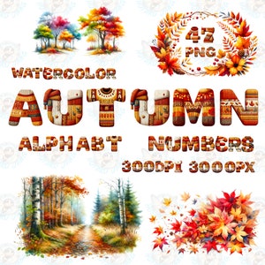 Watercolor Autumn Alphabet&numbers Clipart, Cozy Clipart, Autumn ...