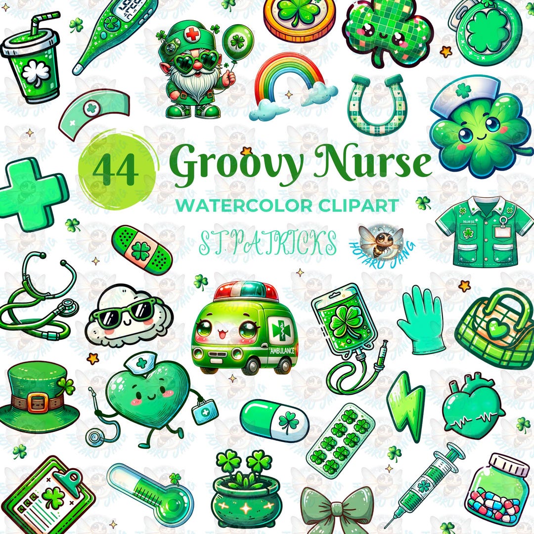 Groovy Nurse Clipart, St. Patrick’s Day, Shamrock Clover, Lucky Nurse ...