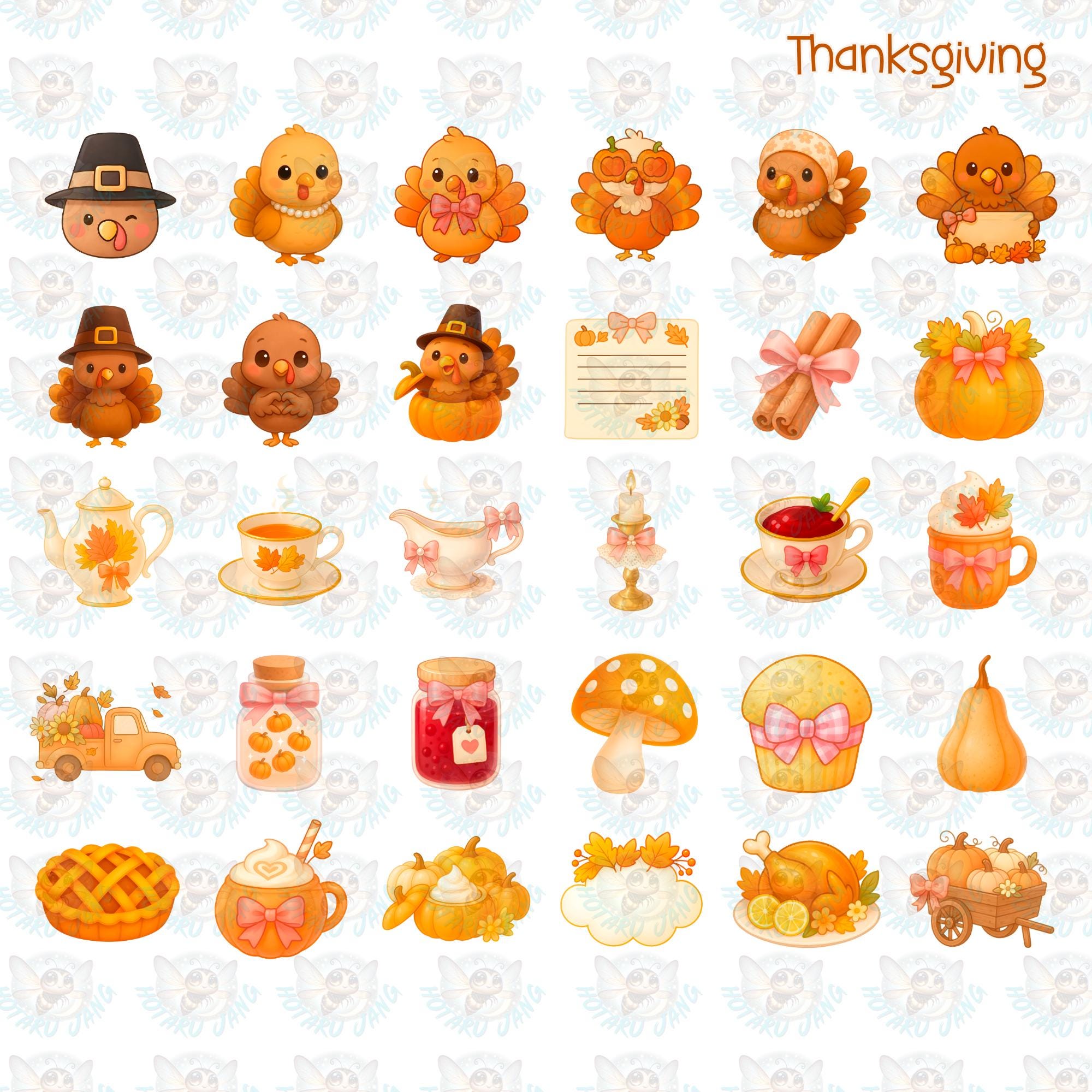Thanksgiving Clipart Bundle: Watercolor Autumn Graphics (60 Pngs ...