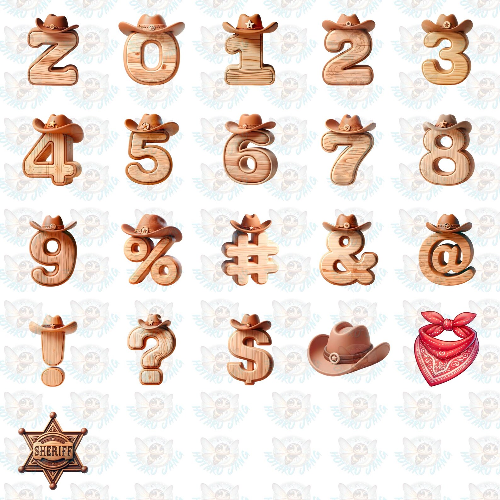 Cowboy Alphabet & Numbers Clipart: Rustic Western Party Decor (46 Pngs ...