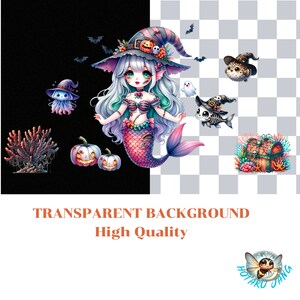 Cute Halloween Mermaids Clipart Set. Zombie Mermaid PNG. Sea Animals ...