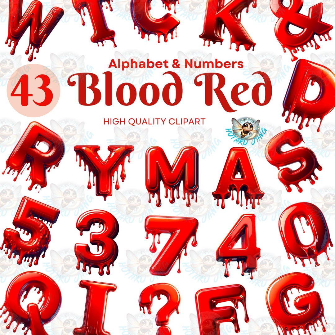 Blood Red Alphabet&numbers Clipart, Blood Alphabet, Horror Png, Terror ...