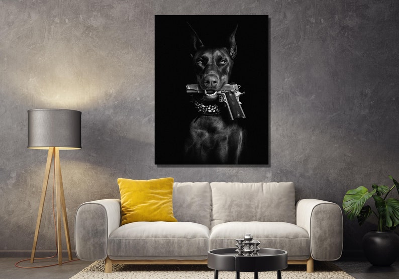 Doberman Gun Canvas Doberman Wild Dog Hypebeast Modern Luxury Fashion ...