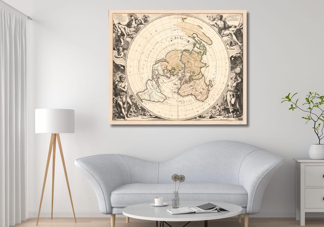 Flat Earth Map Print, Antique Planisphere Terrestre Vintage Flat Earth ...